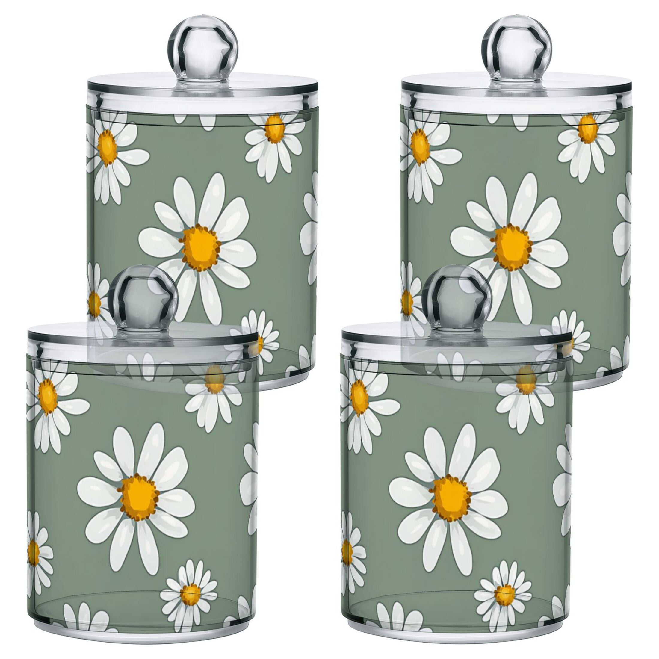 Fresh Flowers Pattern Design Bathroom Canisters Set of 4 Translucent ...