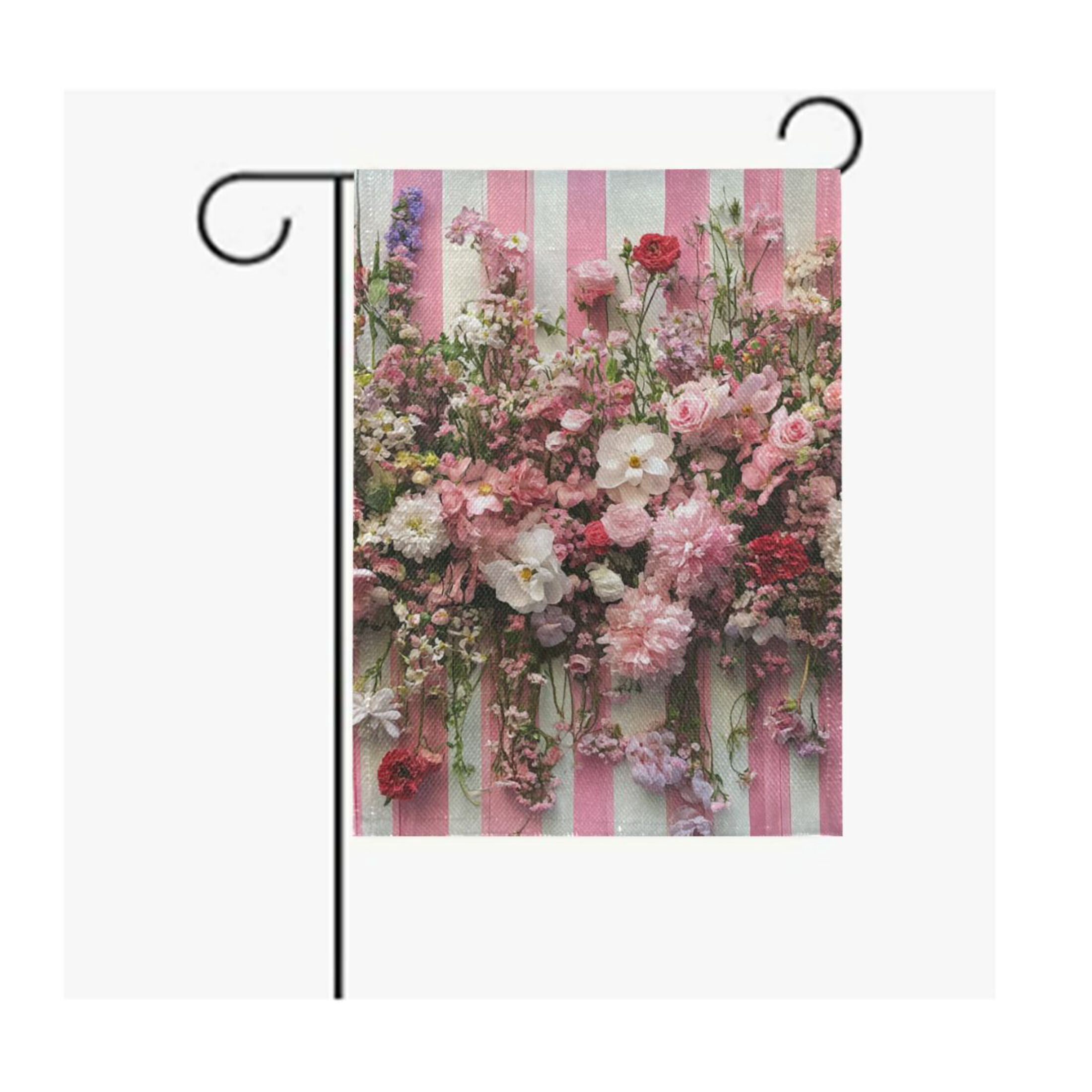 Fresh Flowers Stripes Background Linenette Garden Flags Decorative ...