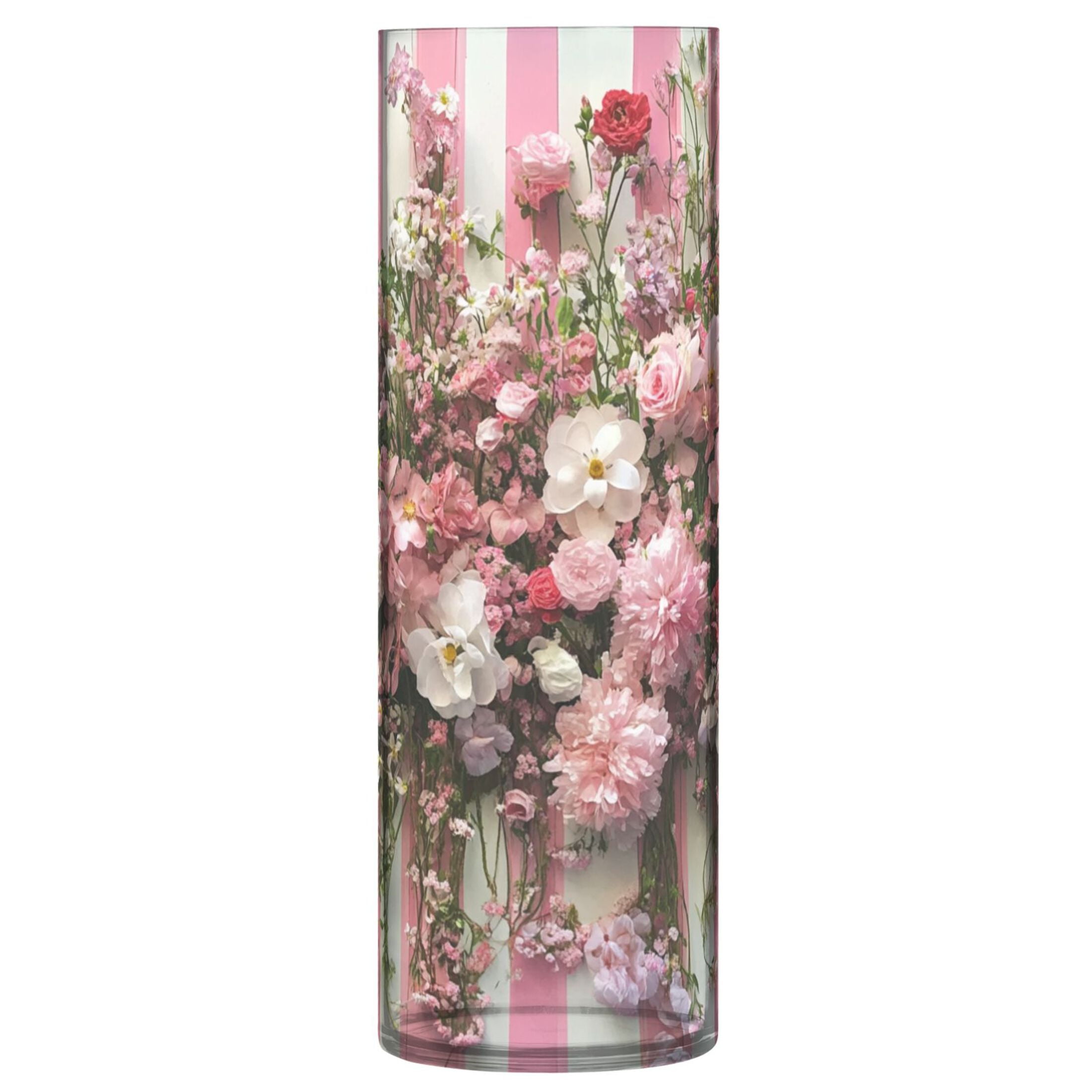 Fresh Flowers Stripes Background Plastic Cylinder Vase Translucent ...