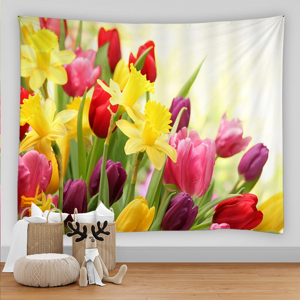 Fresh Flowers Tulip Butterfly Garden Tapestry landscape Printed ...