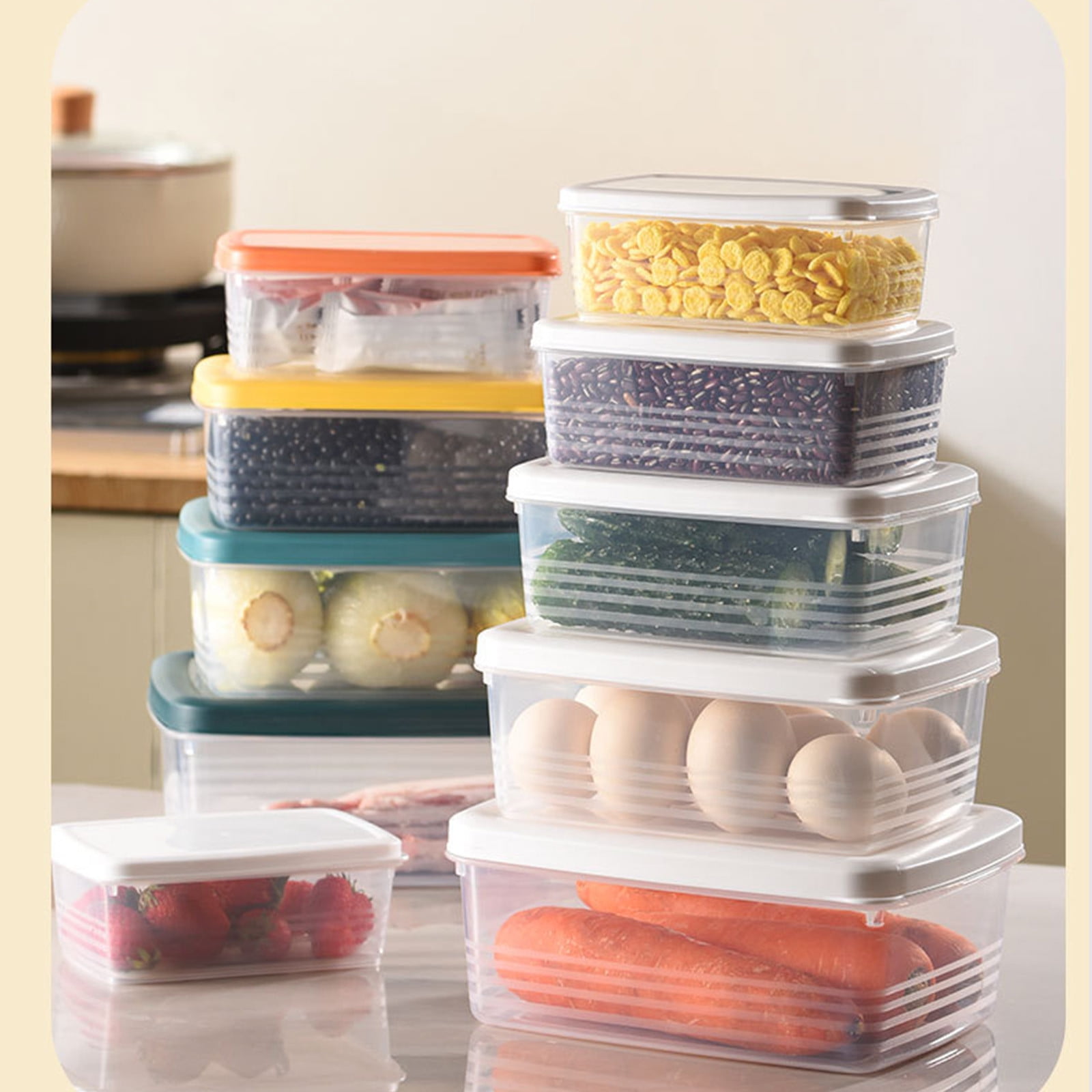 Fresh Food Storage Container Set, 5-piece Reusable Refrigerator Organizer with Lids, Clear ...