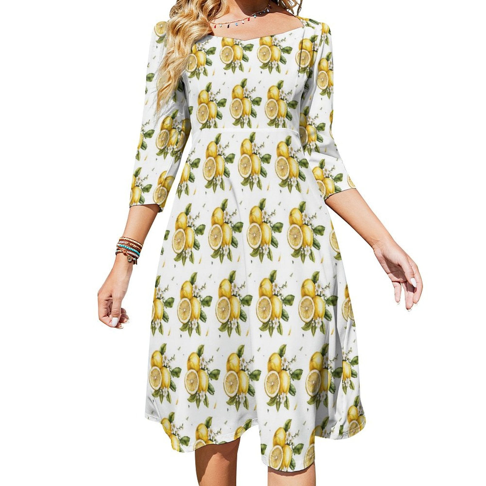 Fresh Fruit Lemons Women's Fall Dresses Casual Loose Flowy Swing Shift ...