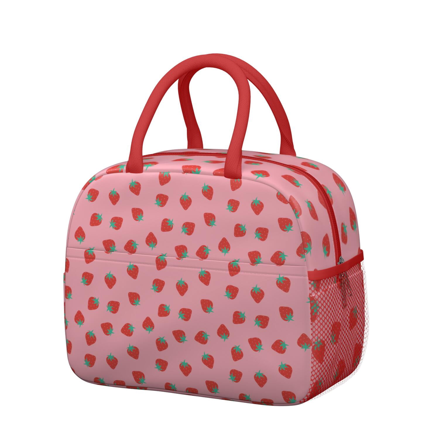 Fresh Fruit Lunch Bag Strawberry Print with Flowers Reusable and ...