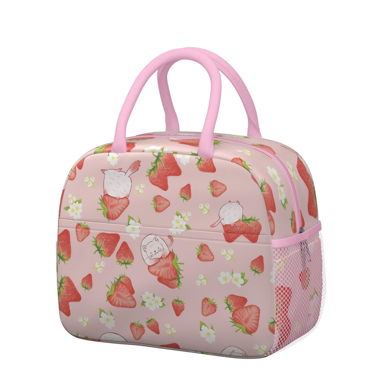 Fresh Fruit Lunch Bag Strawberry Print with Flowers Reusable and ...