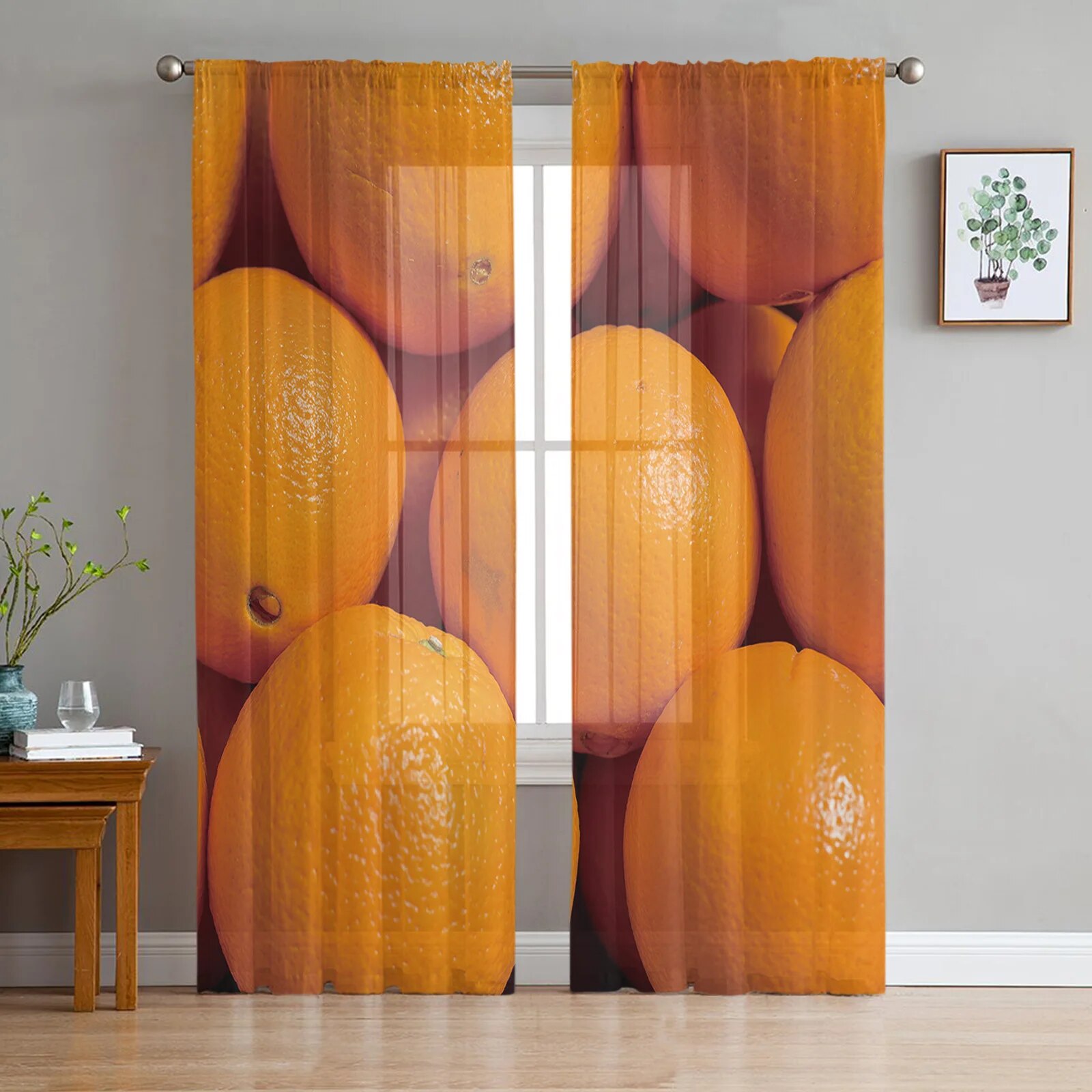 Fresh Fruit Orange Modern Print Tulle rative Sheer Curtains for Living ...