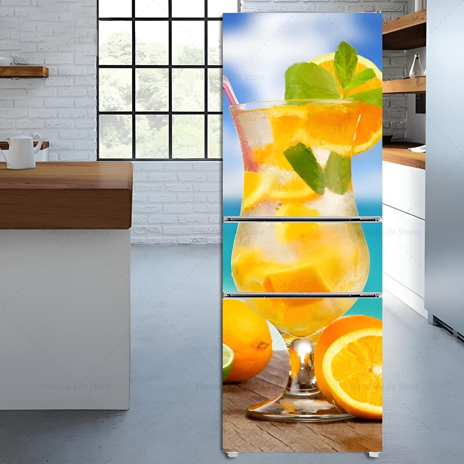 Fresh Fruit Printed Fridge Door Mural Sticker Kitchen ration Wallpaper ...
