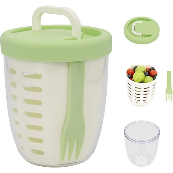 Fresh Fruit Salad Storage Cup To Go With Folding Handle, Lids, Fork & Drain Baskets, Reusable ...