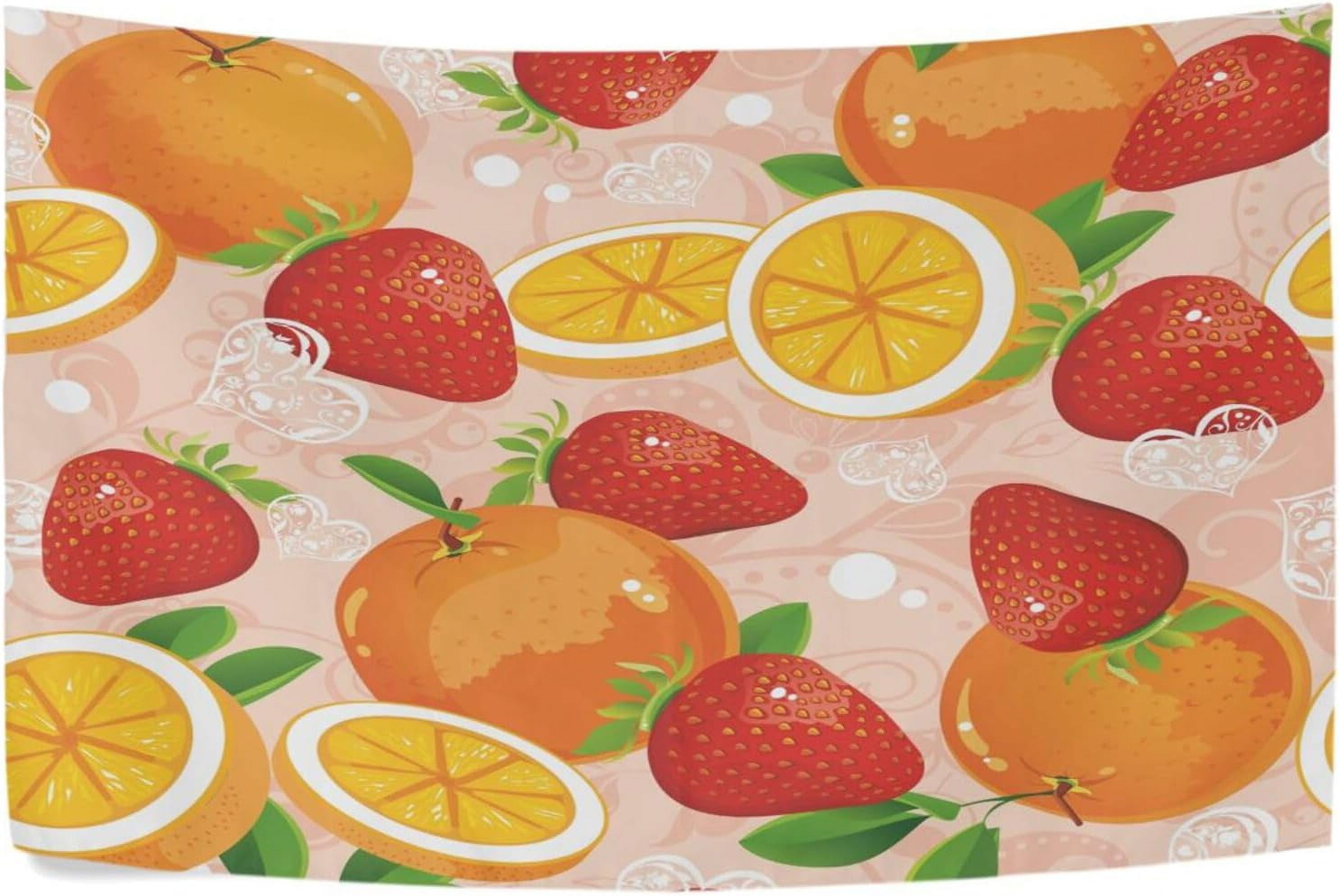 Fresh Fruits Orange Strawberry Tapestry Wall Hanging Tapestries Happy ...