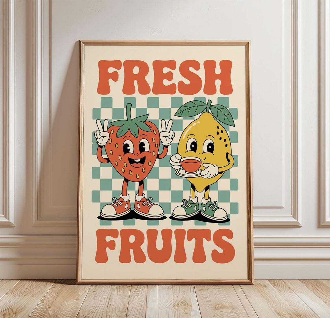 Fresh Fruits Retro Kitchen Strawberry Lemon Cute Food Art Unframed ...
