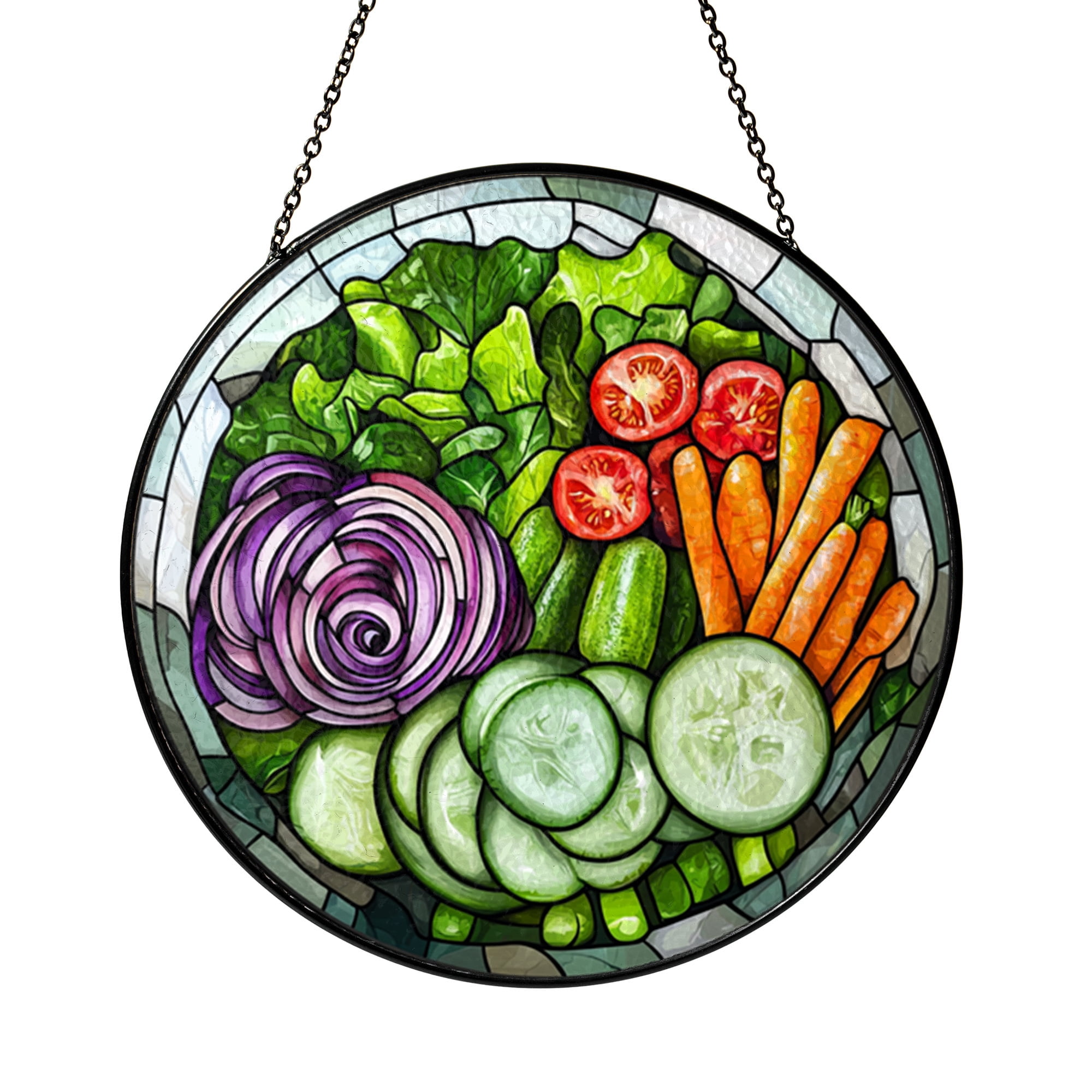 Fresh Garden Salad Bowl Stained Glass Window Decor Acrylic Suncatcher ...