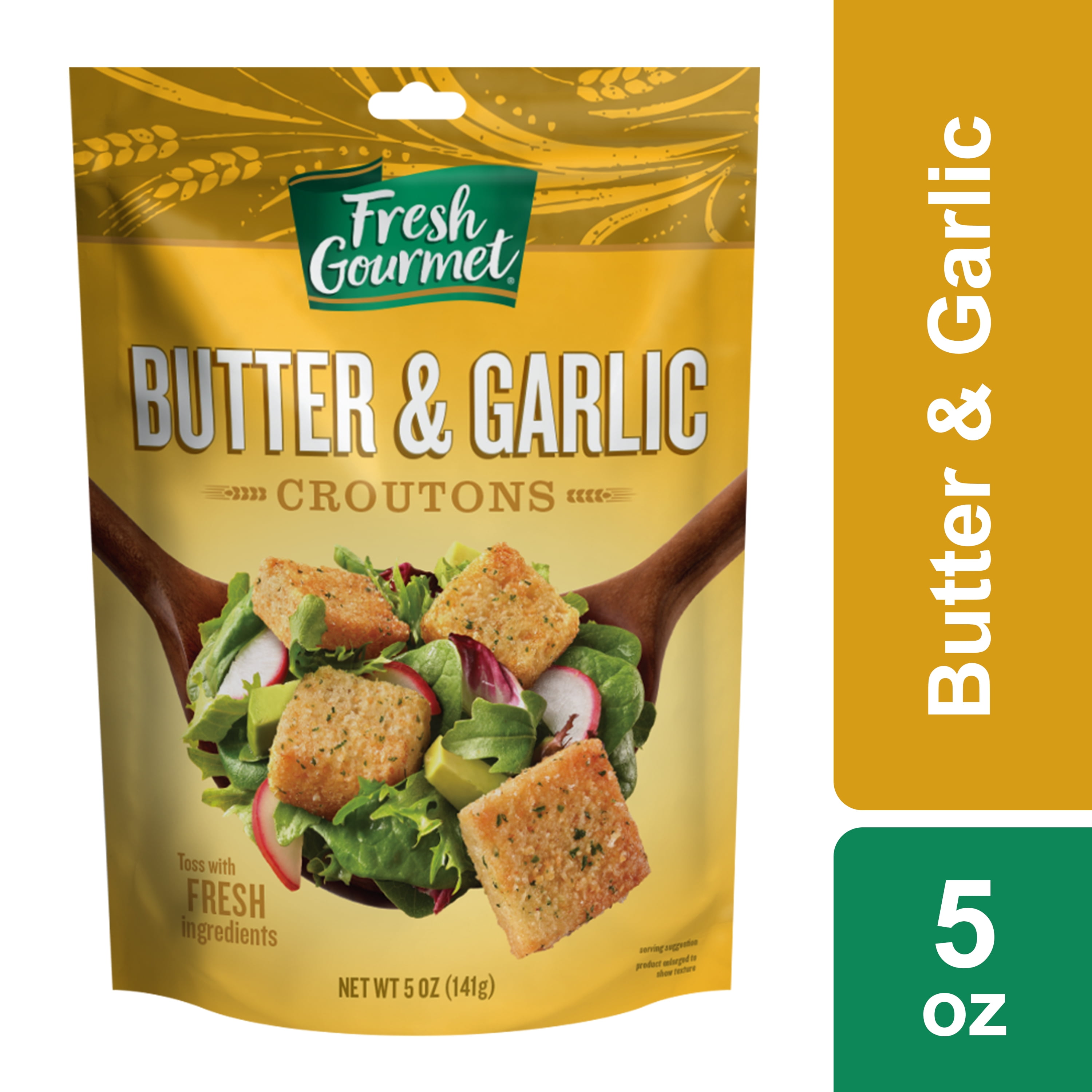 Fresh Gourmet Butter Garlic Regular Croutons, Resealable Bag, 5oz Ready ...