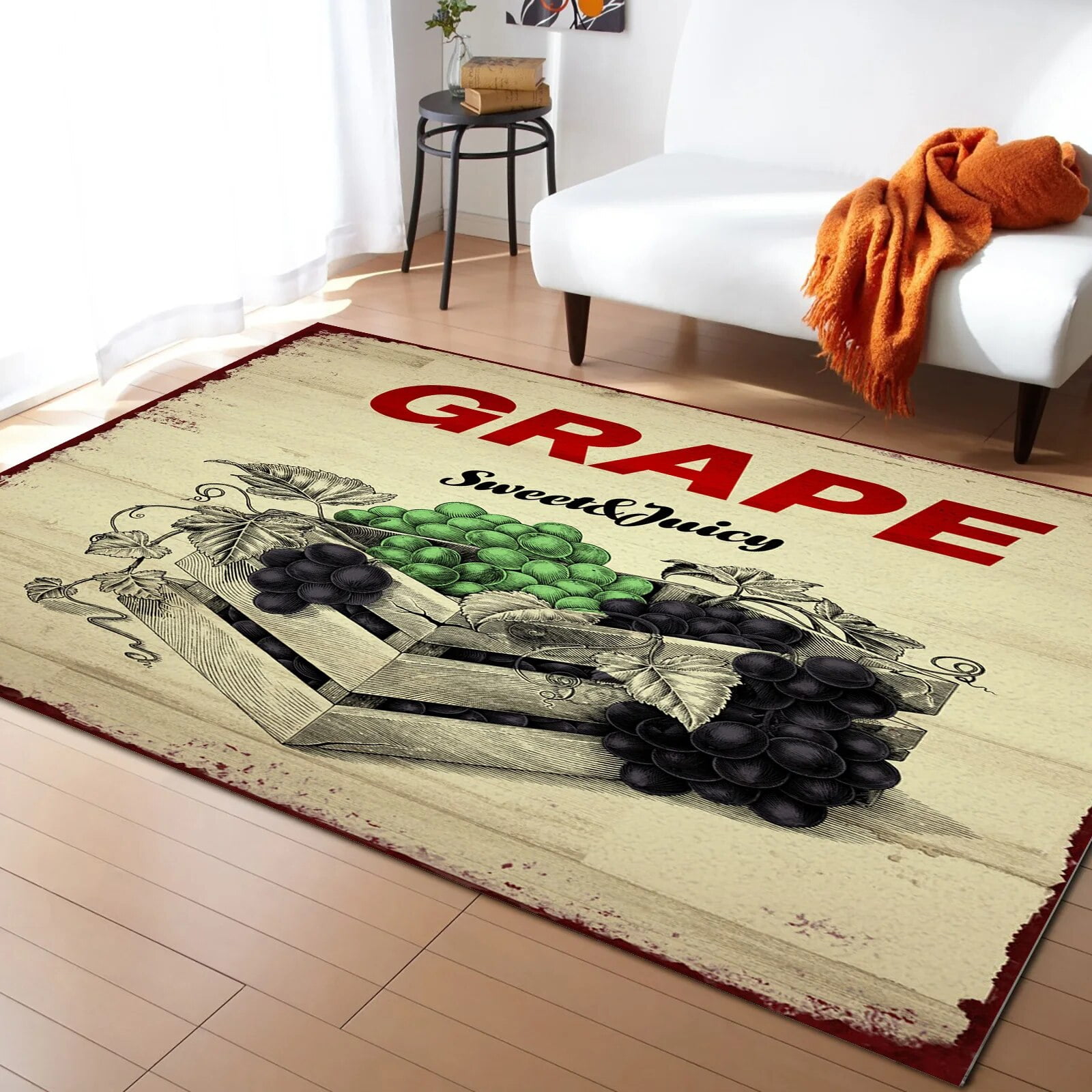Fresh Grapes Wood Grain Retro Old-fashioned Rustic Carpet Area Rug Kids ...