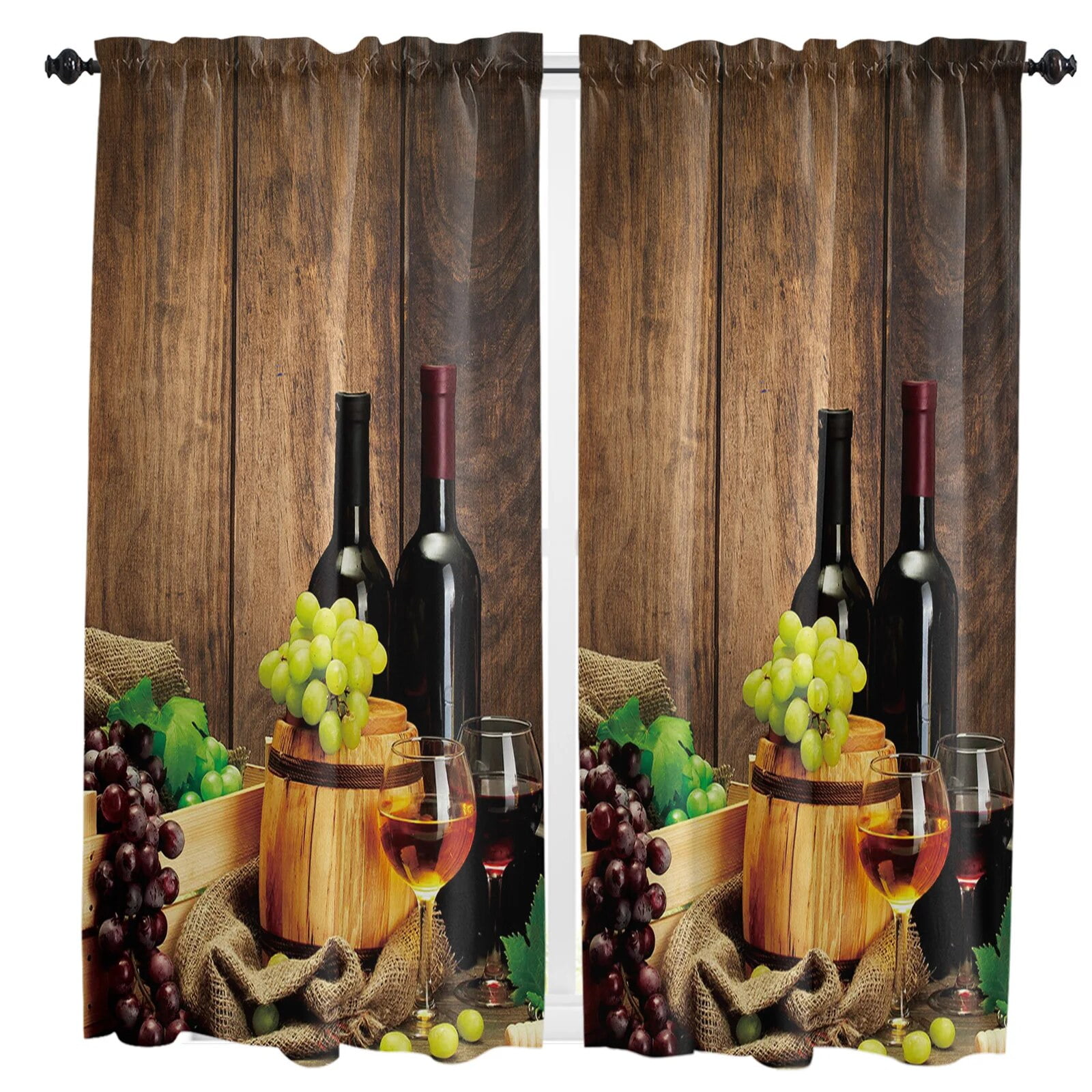 Fresh Grapes Wood Grain Retro Old-fashioned Rustic Rod Pocket Short ...