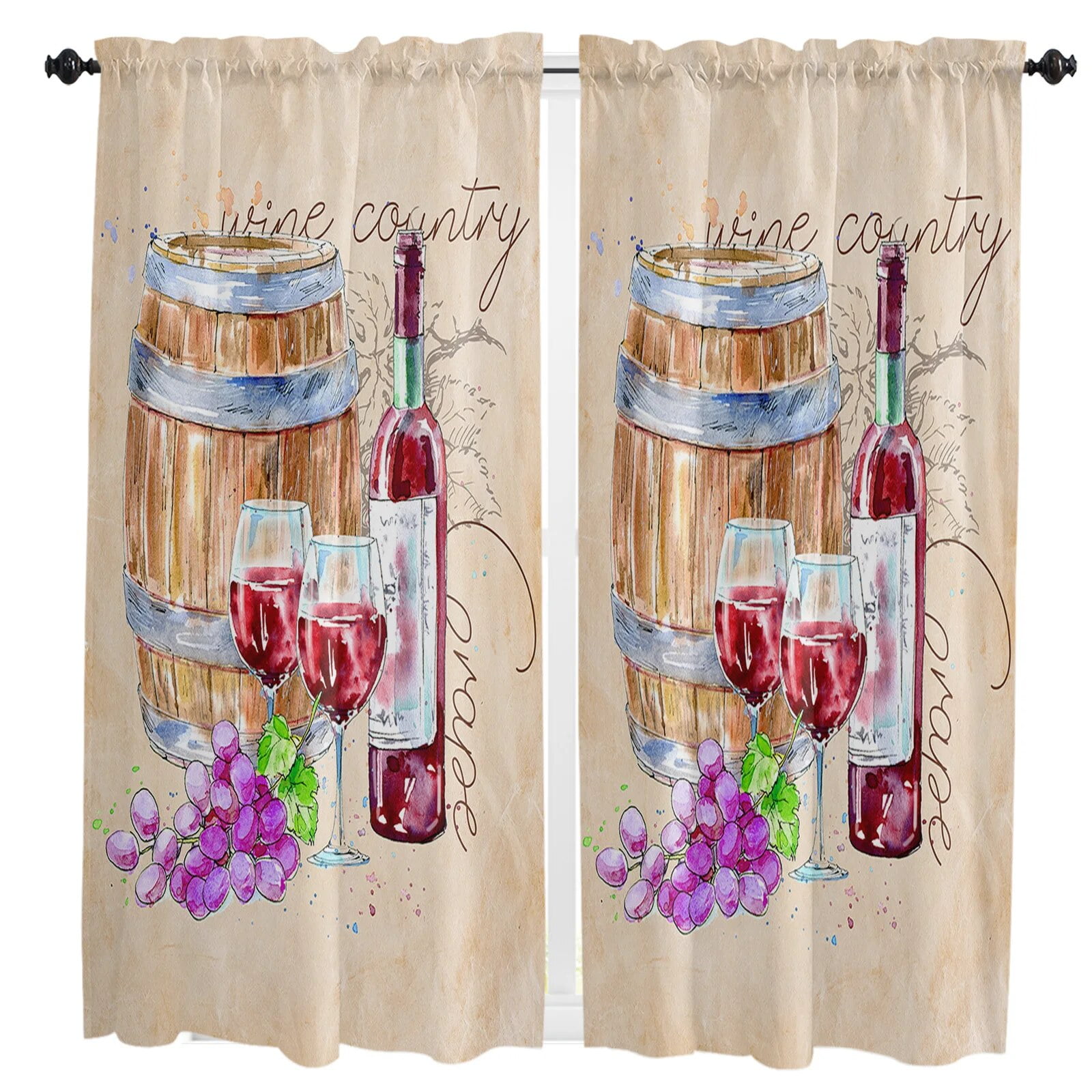 Fresh Grapes Wood Grain Retro Old-fashioned Rustic Rod Pocket Short ...