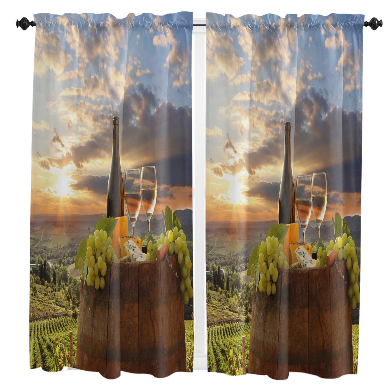 Fresh Grapes Wood Grain Retro Oldfashid Rustic Rod Pocket Short Curtain ...