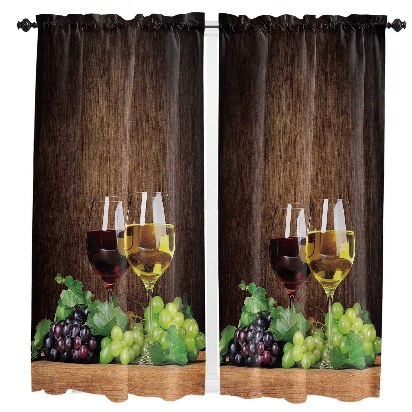 Fresh Grapes Wood Grain Retro Oldfashid Rustic Rod Pocket Short Curtain ...