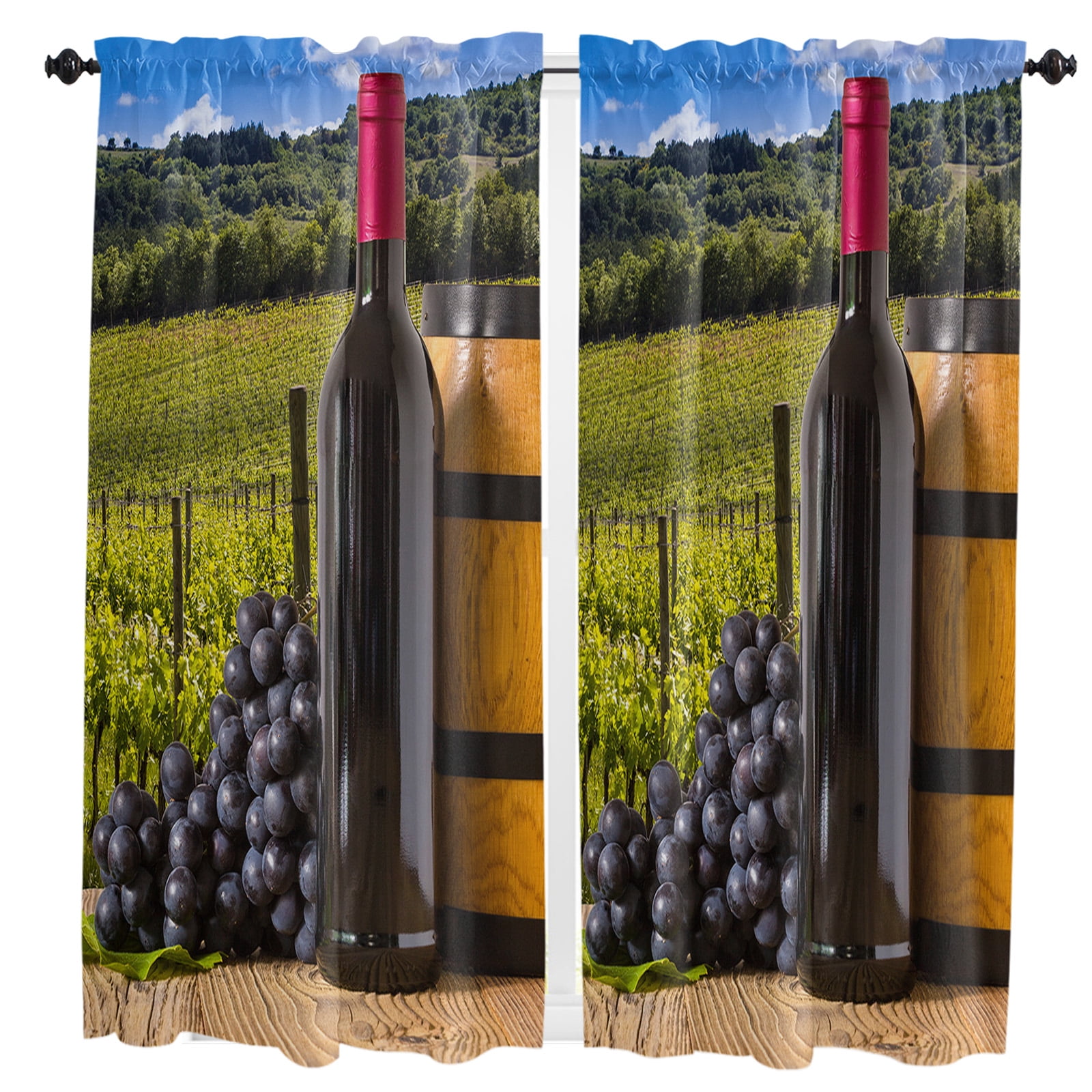 Fresh Grapes Wood Grain Retro Oldfashid Rustic Rod Pocket Short Curtain ...