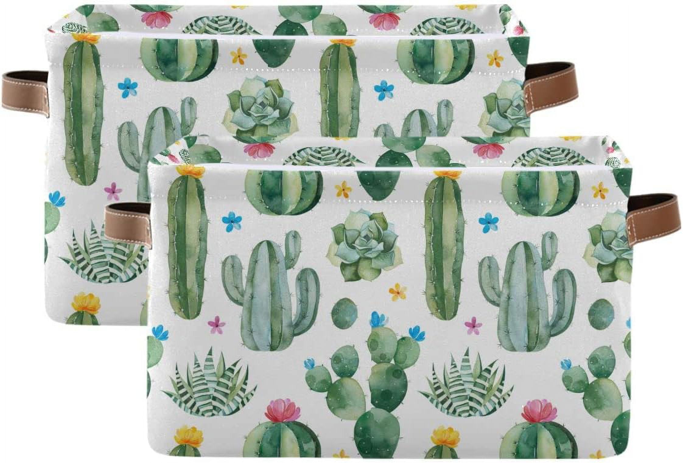 Fresh Green Cactus Square Storage Basket Storage Bins Canvas Storage ...