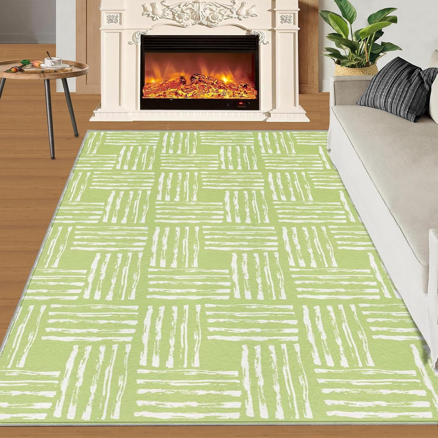 Fresh Green Large Area Rug Simple Stripes Rugs for Bedroom, Washable ...