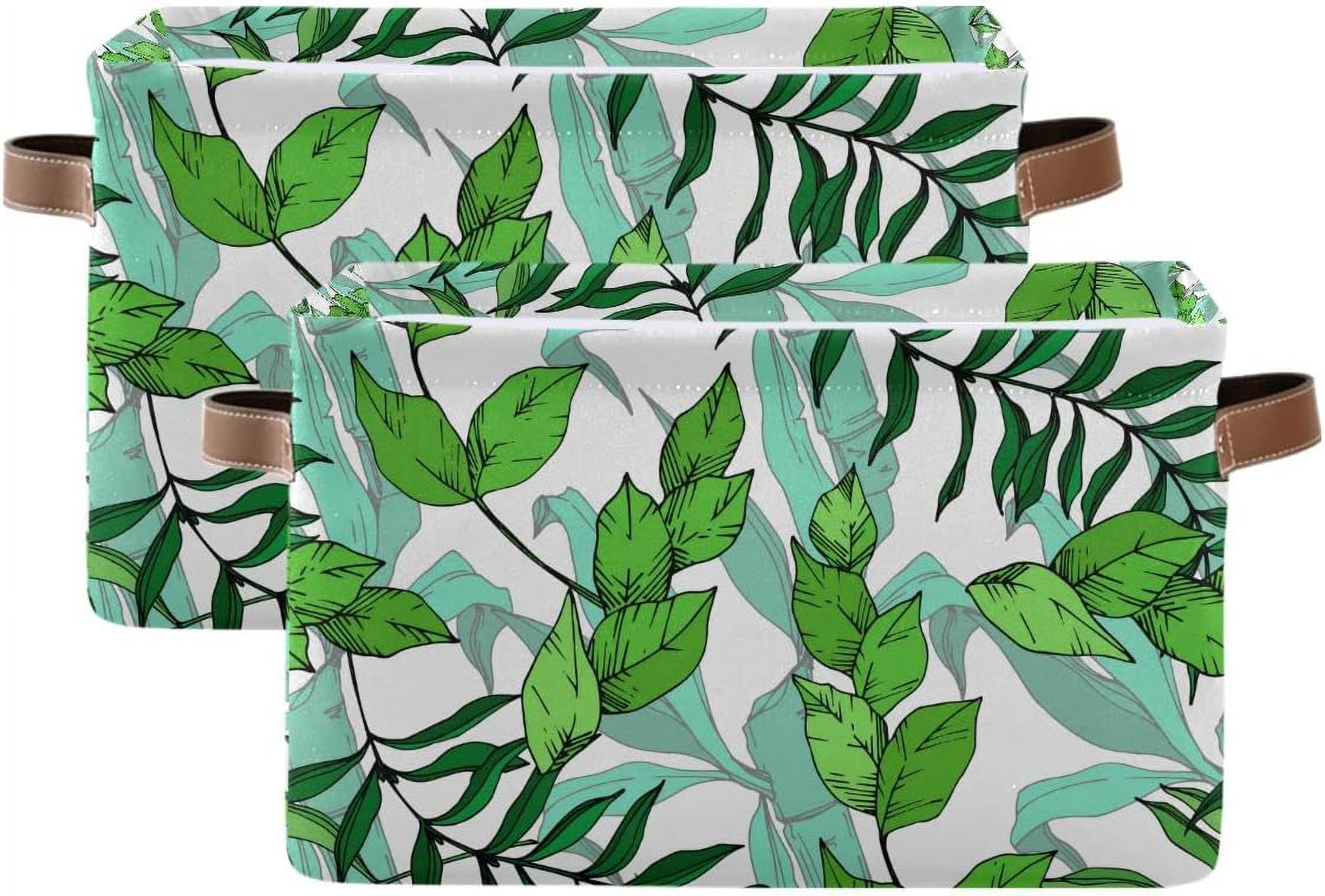 Fresh Green Leaves Tropical Plants Square Storage Basket Storage Bins ...