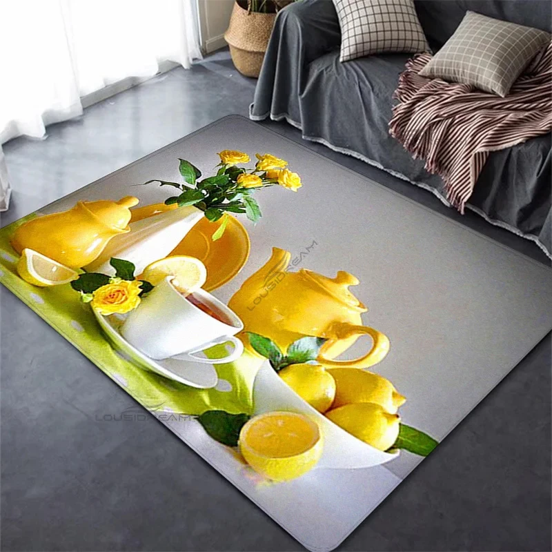 Fresh Green Lemon Pattern Carpet Fruit Print Large Area Rugs Home ...