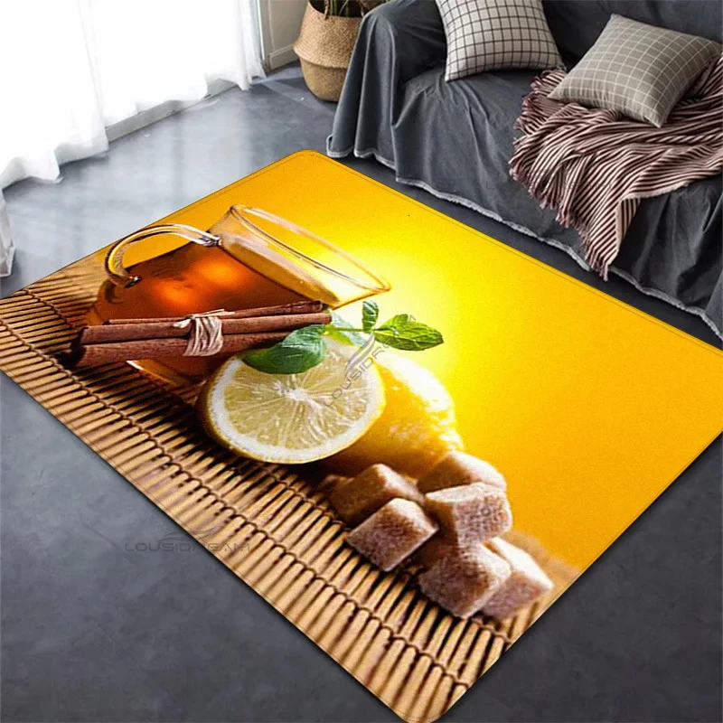 Fresh Green Lemon Pattern Carpet Fruit Print Large Area Rugs Home ...