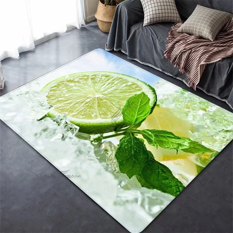 Fresh Green Lemon Pattern Carpet Fruit Print Large Area Rugs Home ...