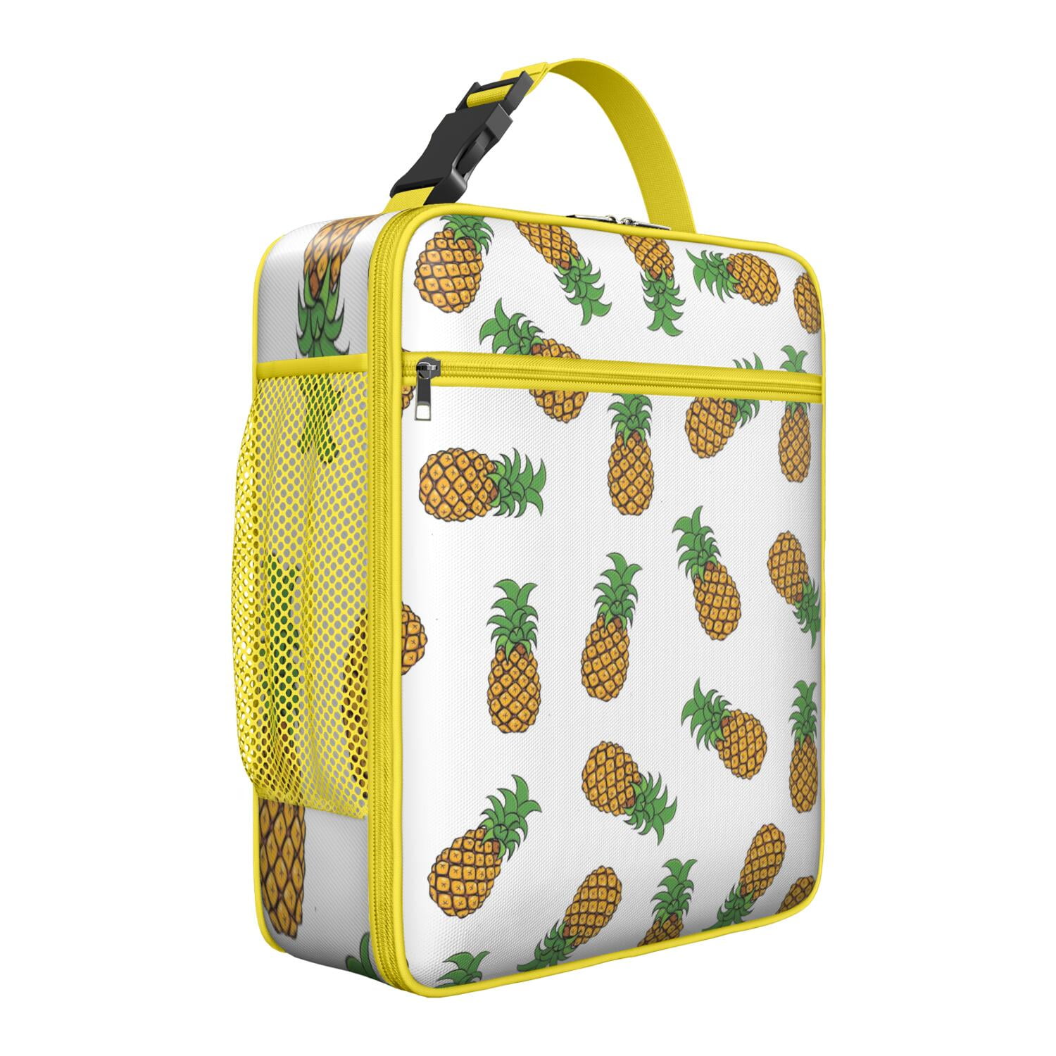 Fresh Hawaiian Pineapple Insulated Lunch Bag – Cute Yellow Tropical Fruit Print with Flowers and ...