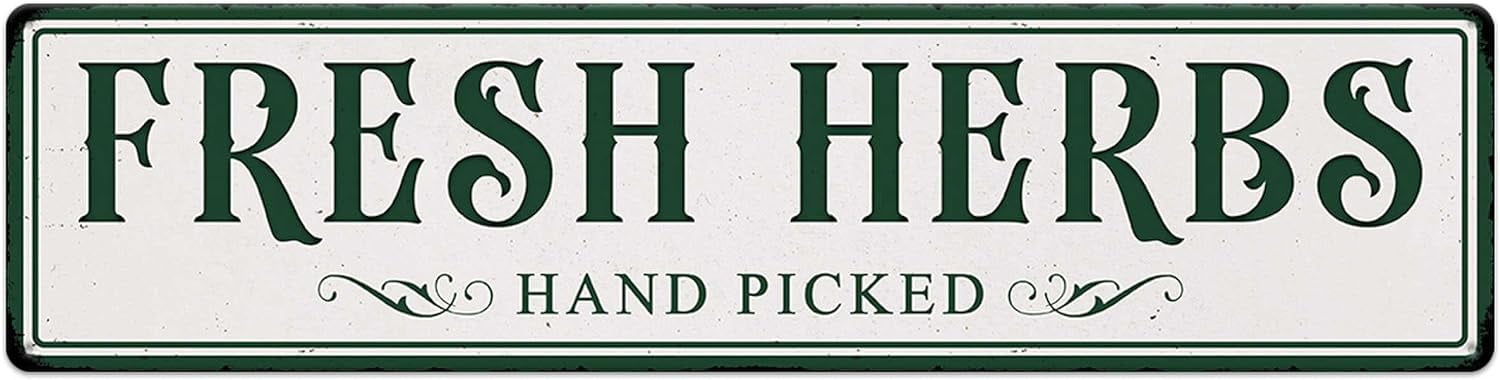 Fresh Herbs Metal Sign Retro Garden Floral Print Tin Plaque 4 x 16 ...