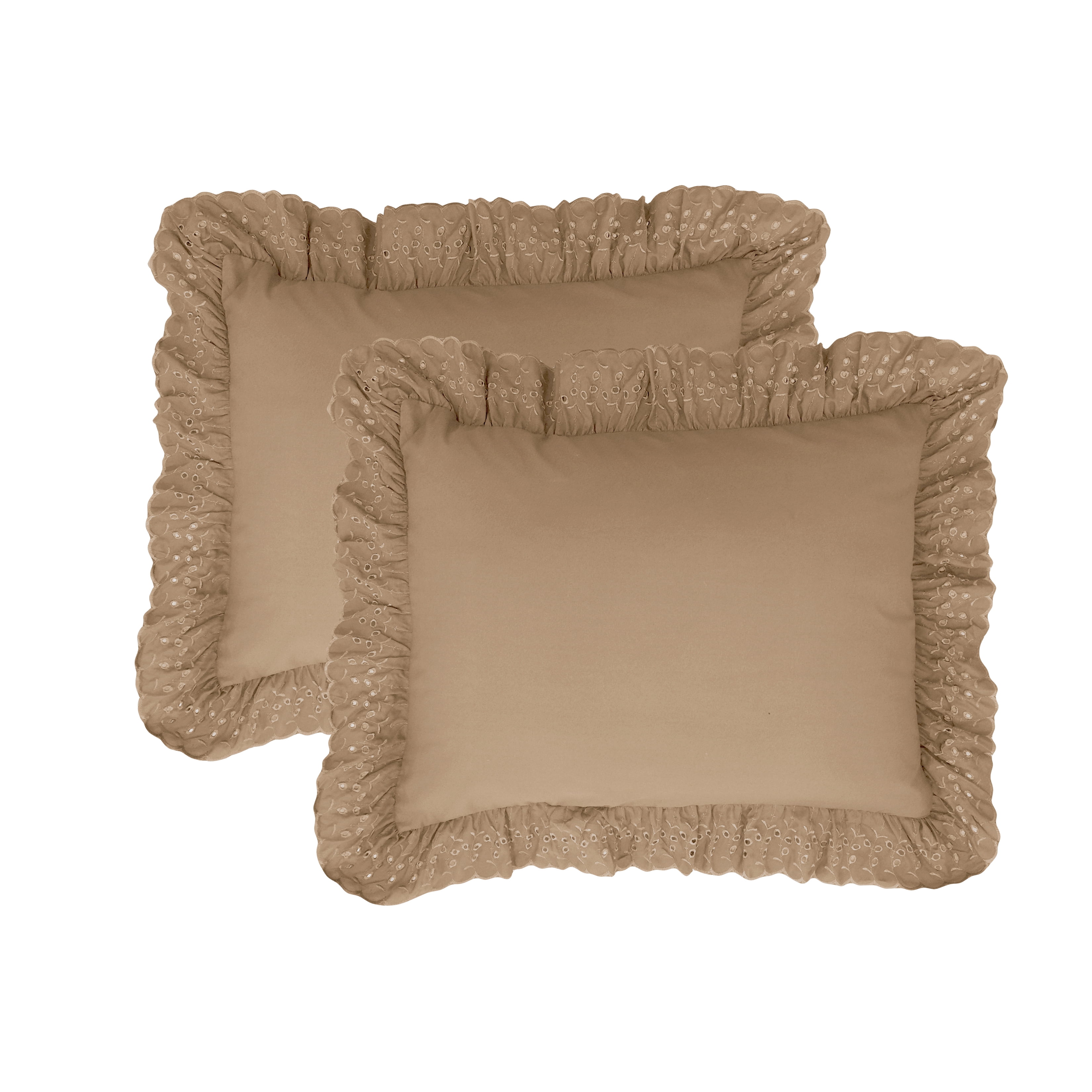 Fresh Idea Ruffled Eyelet 2-Pack Pillow Shams, King, Mocha, King, Mocha ...