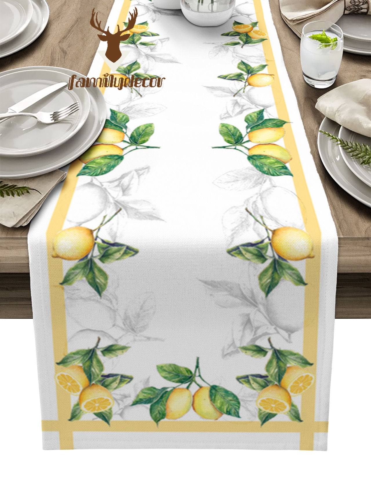 Fresh Lemon And Citrus Leaves Table Runners Kitchen Runner Dinning ...