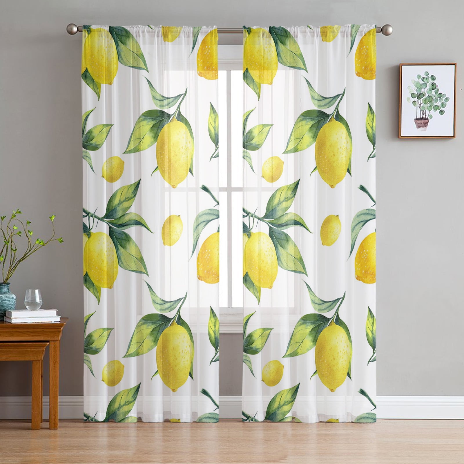 Fresh Lemon Bike Fruit Tulle Curtains for Living Room Bedroom ration Modern Chiffon Sheer Voile ...
