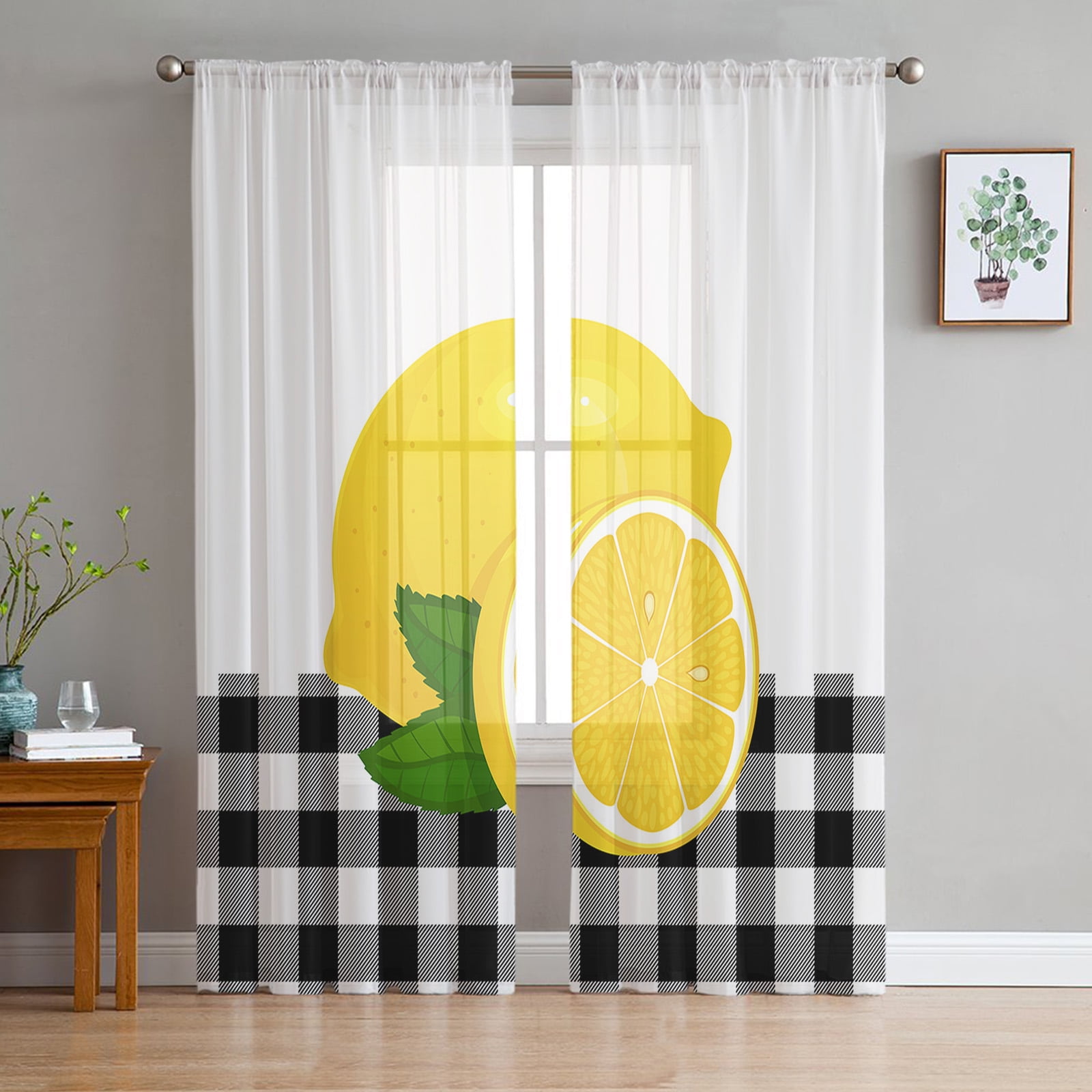 Fresh Lemon Bike Fruit Tulle Curtains for Living Room Bedroom ration Modern Chiffon Sheer Voile ...