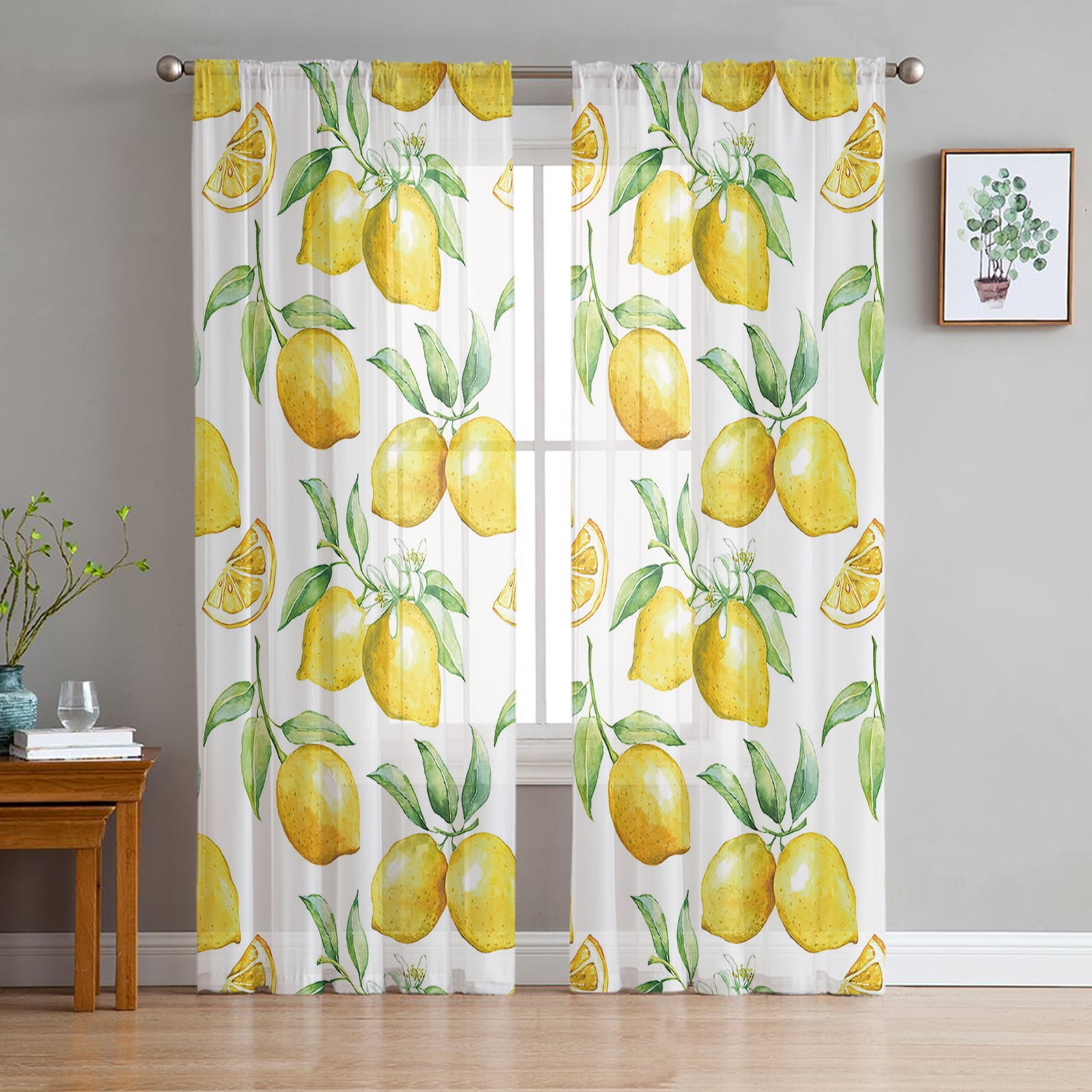 Fresh Lemon Bike Fruit Tulle Curtains for Living Room Bedroom ration Modern Chiffon Sheer Voile ...