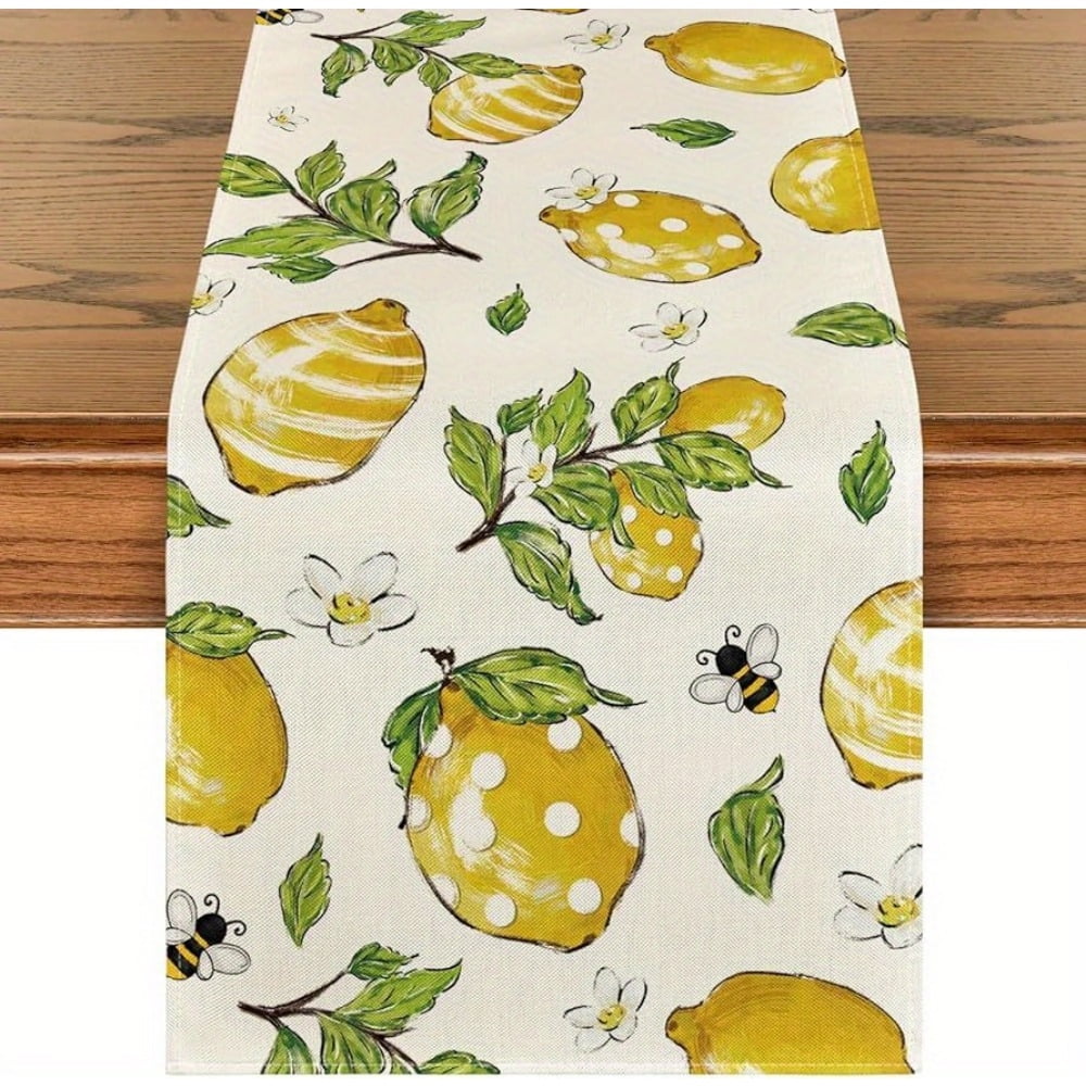 Fresh Lemon Cute Bee Pattern Linen Table Runners Summer Theme Dresser ...