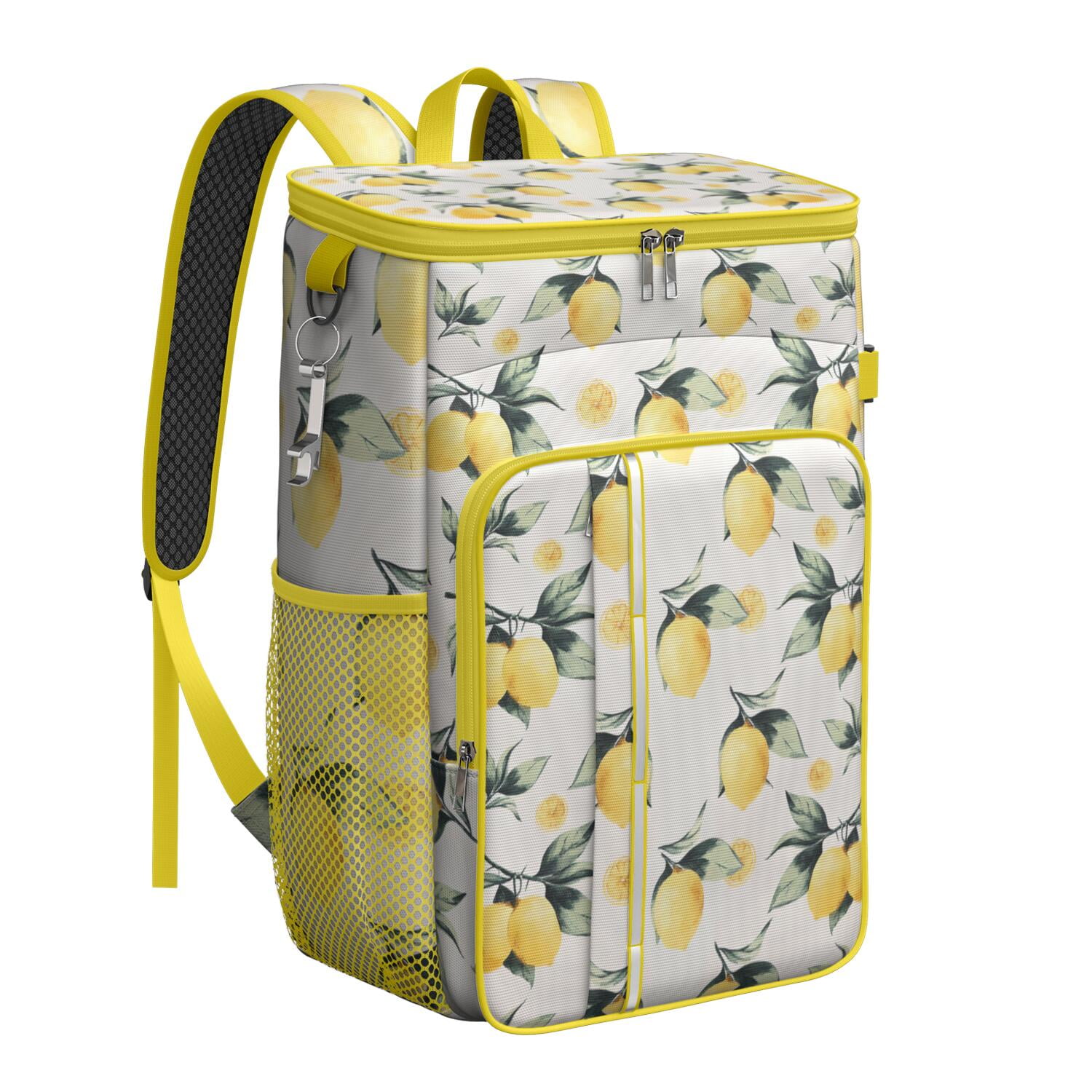 Fresh Lemon Pattern Cooler Bag, Insulated Leakproof Lunch Backpack for Beach, Picnic, and Road ...