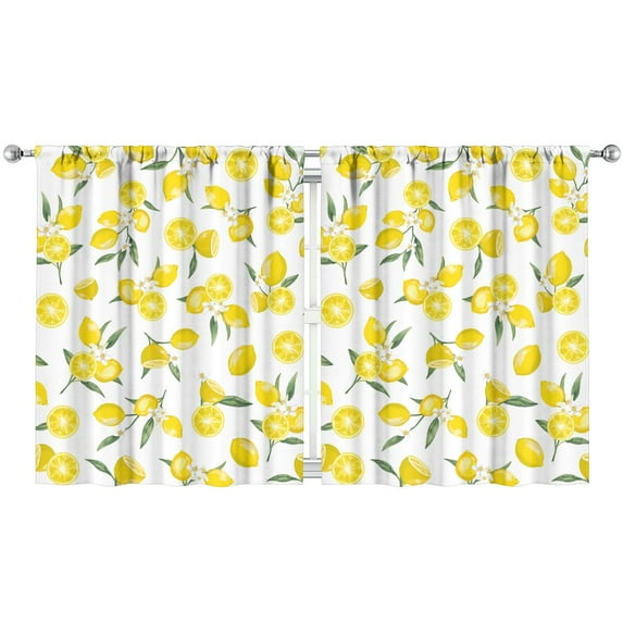 Fresh Lemon Print Kitchen Curtains 2 Pack - Yellow Fruit Retro Style, Semi-Sheer Caf Panels ...