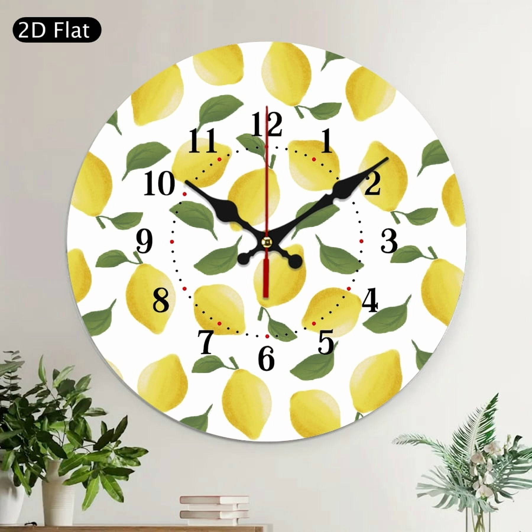 Fresh Lemon Wall Clock Silent Non Ticking Wall Clocks Battery Operated ...