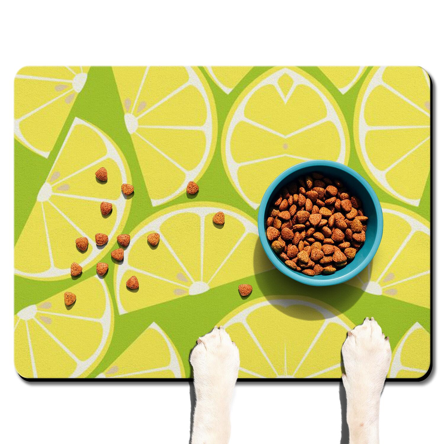 Fresh Lemon Yellow Pet Food Mat - Non-Slip Absorbent Dog Feeding Mat ...