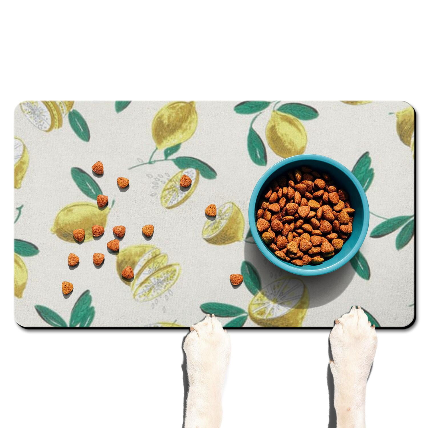 Fresh Lemon Yellow Pet Food Mat - Non-Slip Absorbent Dog Feeding Mat ...