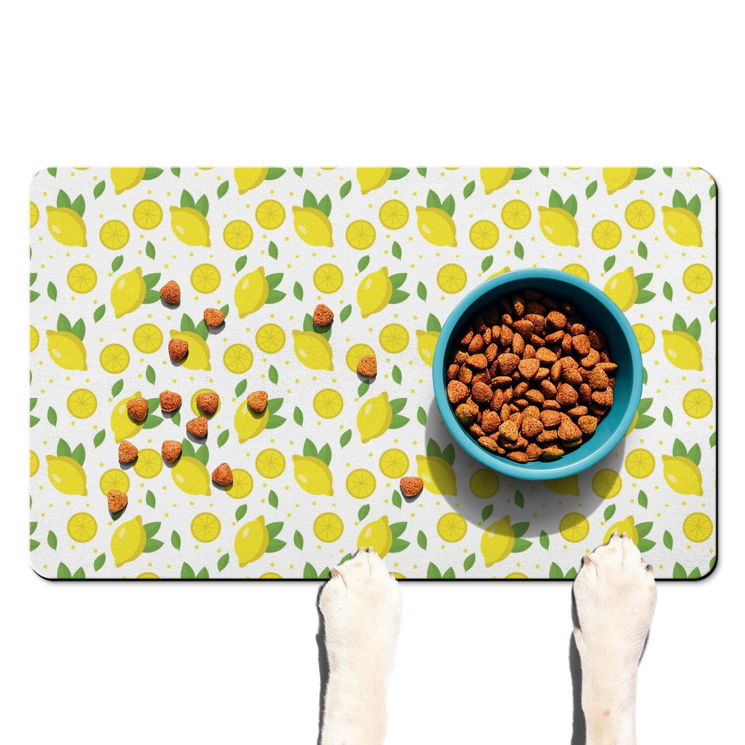 Fresh Lemon Yellow Pet Food Mat - Non-Slip Absorbent Dog Feeding Mat ...