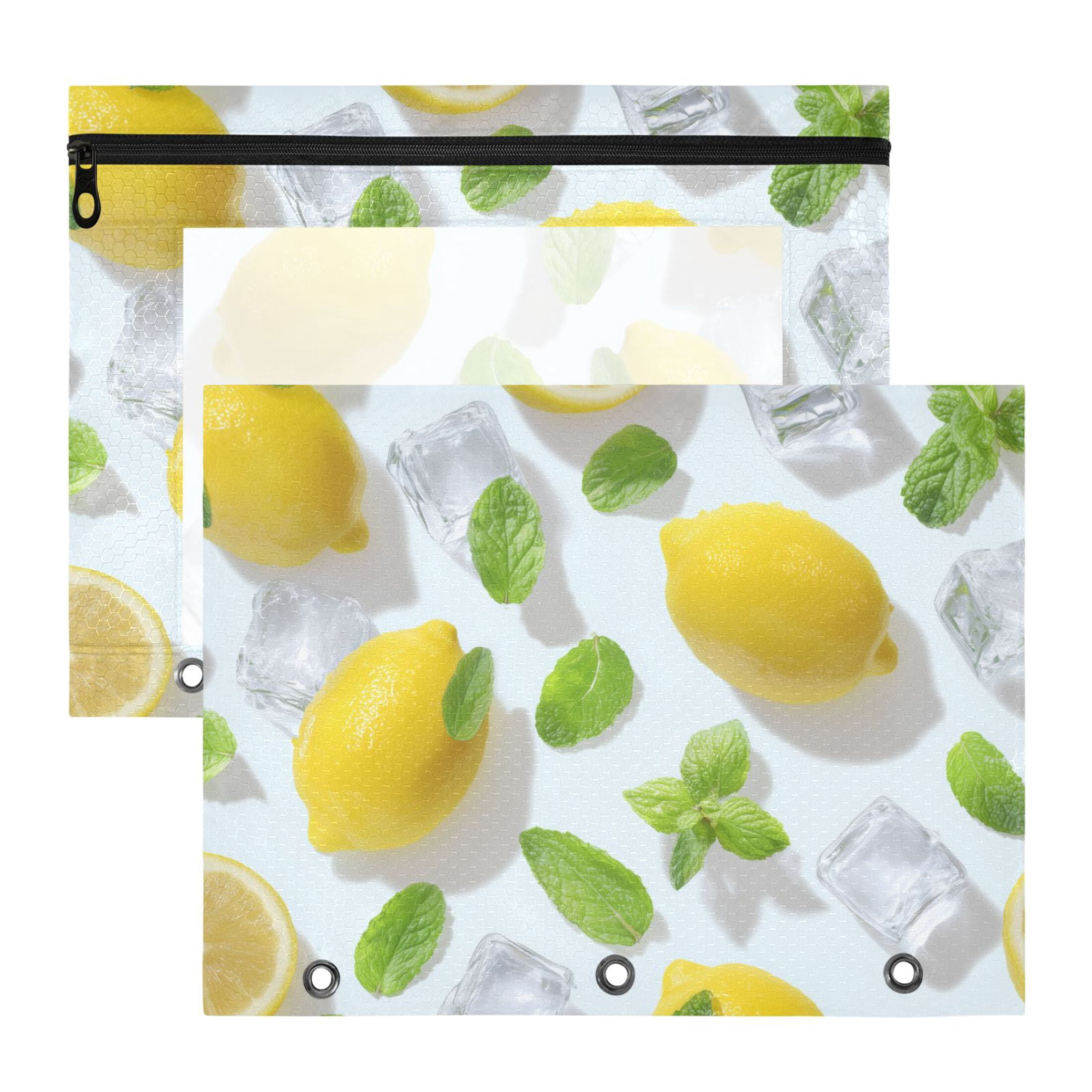 Fresh Lemon with Mint Leaves Ices 3-Ring Binder Pocket with Zipper ...