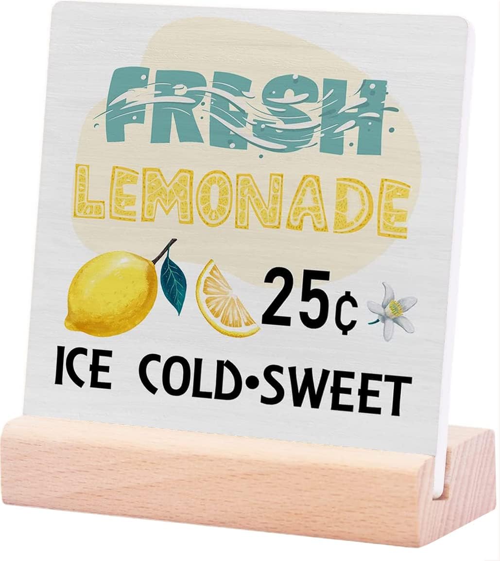 Fresh Lemonade Ceramic Table Plaque With Wooden Stand Desk Decorations ...