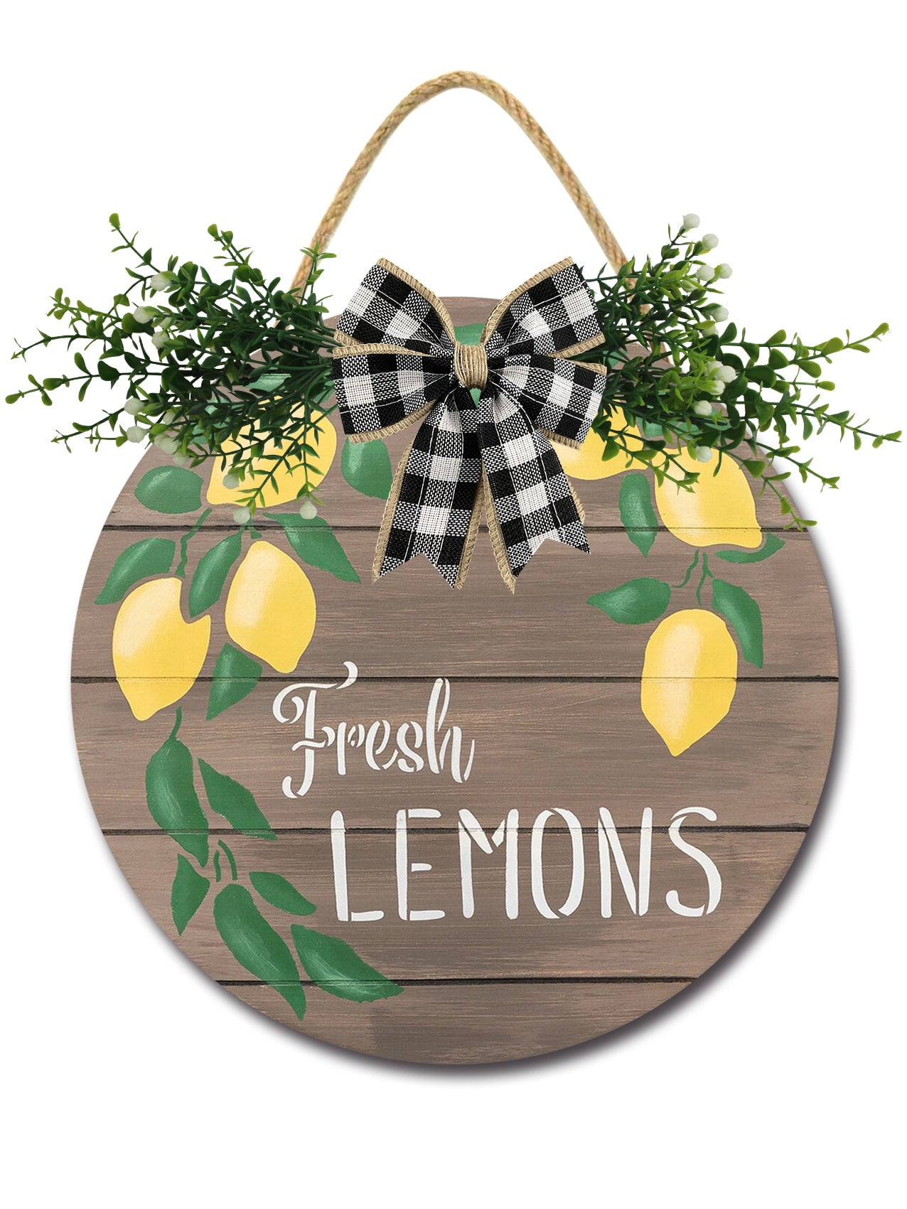 Fresh Lemons Door Sign Home Decor Round Wood Wreaths Wall Hanging Sign ...