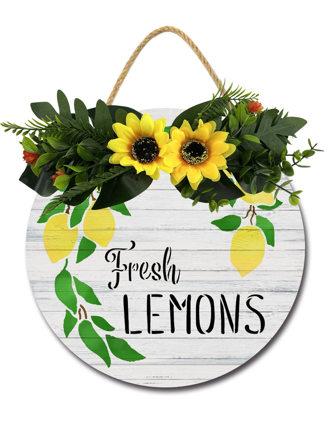 Fresh Lemons Door Sign Home Decor Round Wood Wreaths Wall Hanging Sign ...