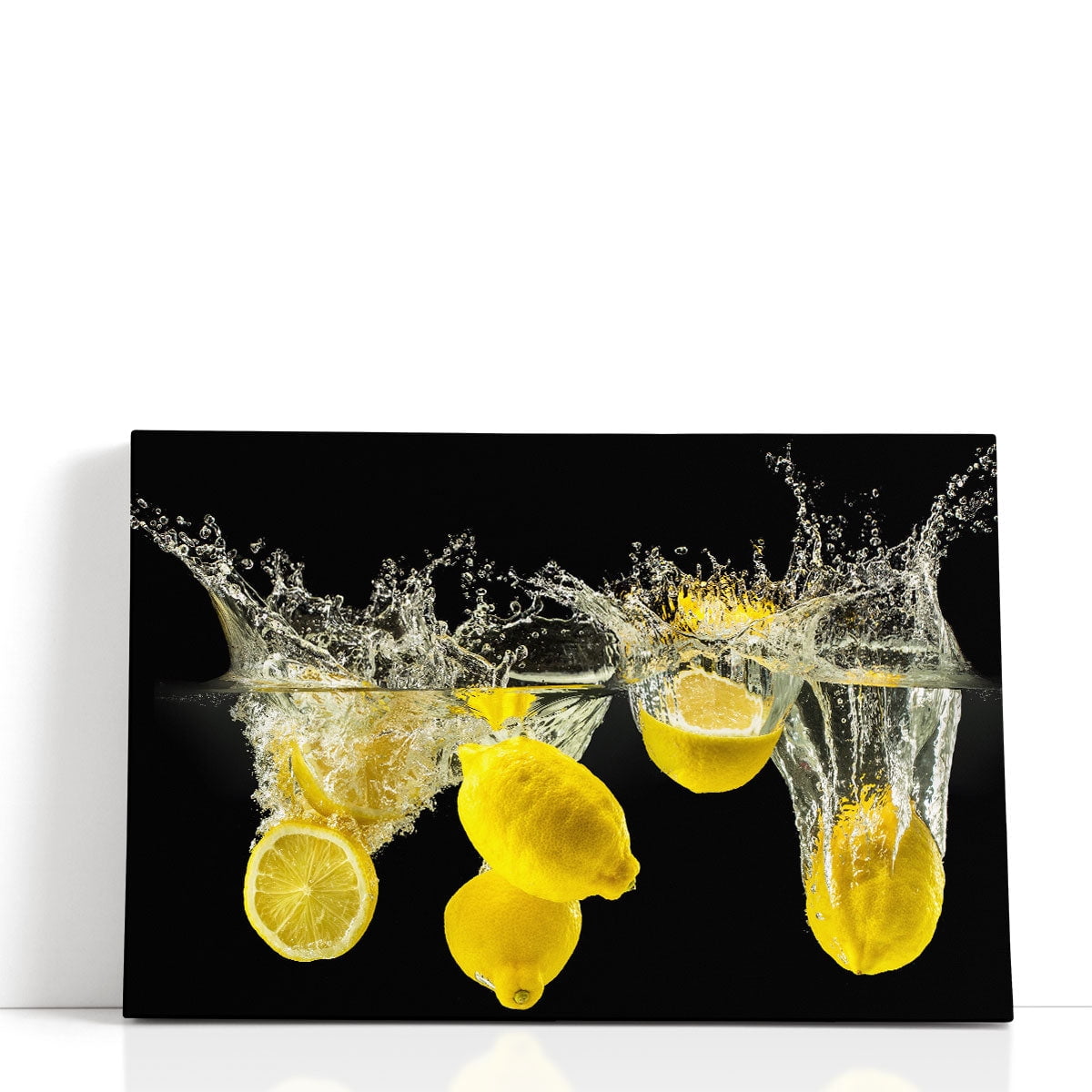 Fresh Lemons Falling in Water - Wrapped Canvas Print Wall Art | 36" W x ...