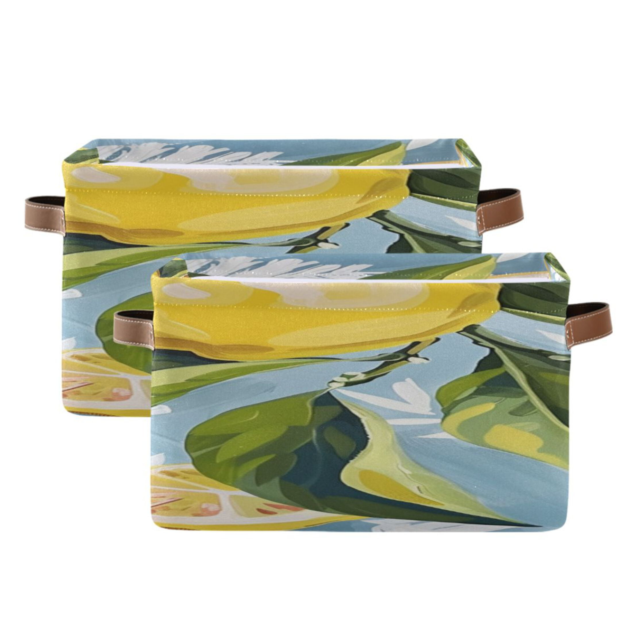 Fresh Lemons Leaves Square Storage Bins with Handles Collapsible ...