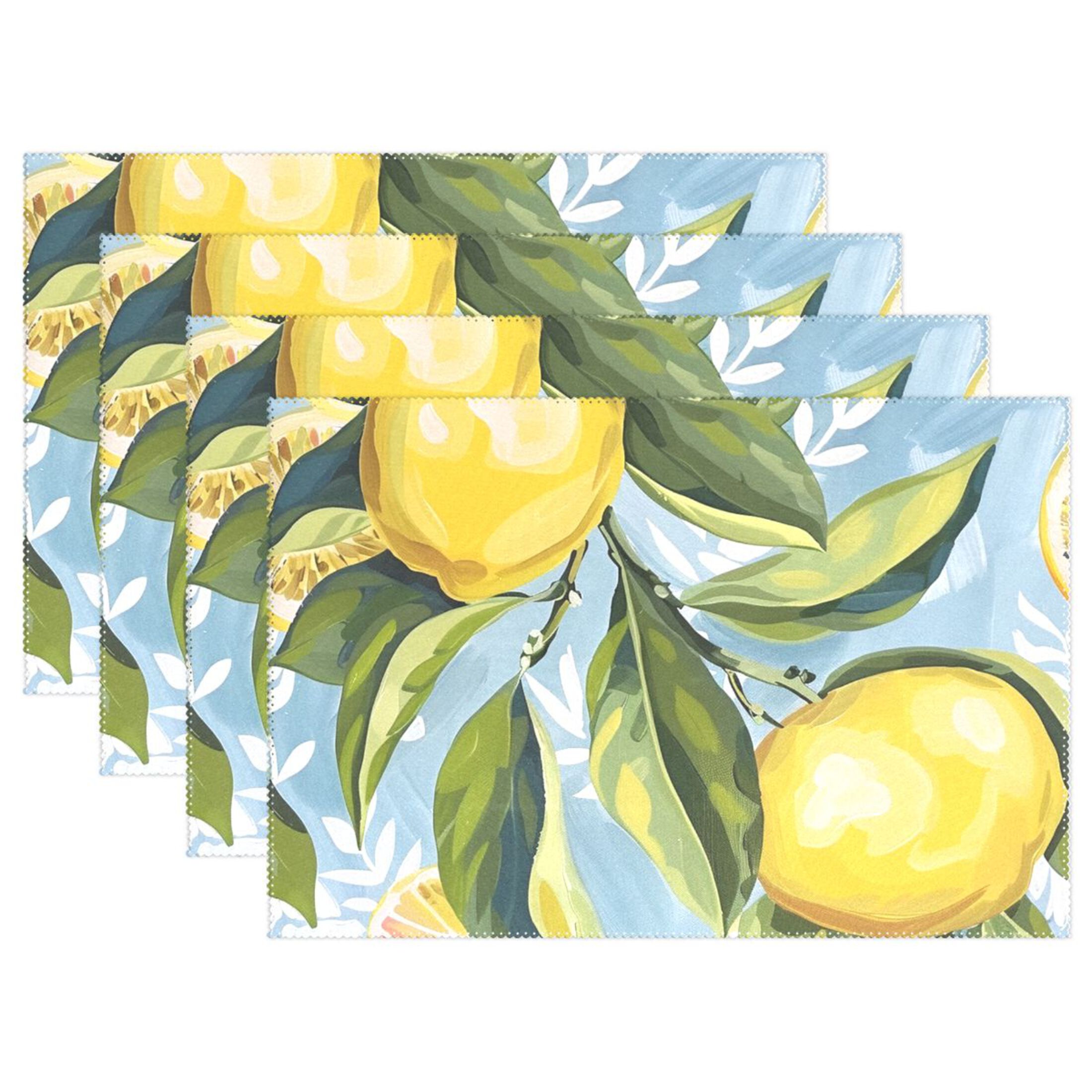 Fresh Lemons Leaves Table Mat Rectangle Placemat Protect Table Top for ...