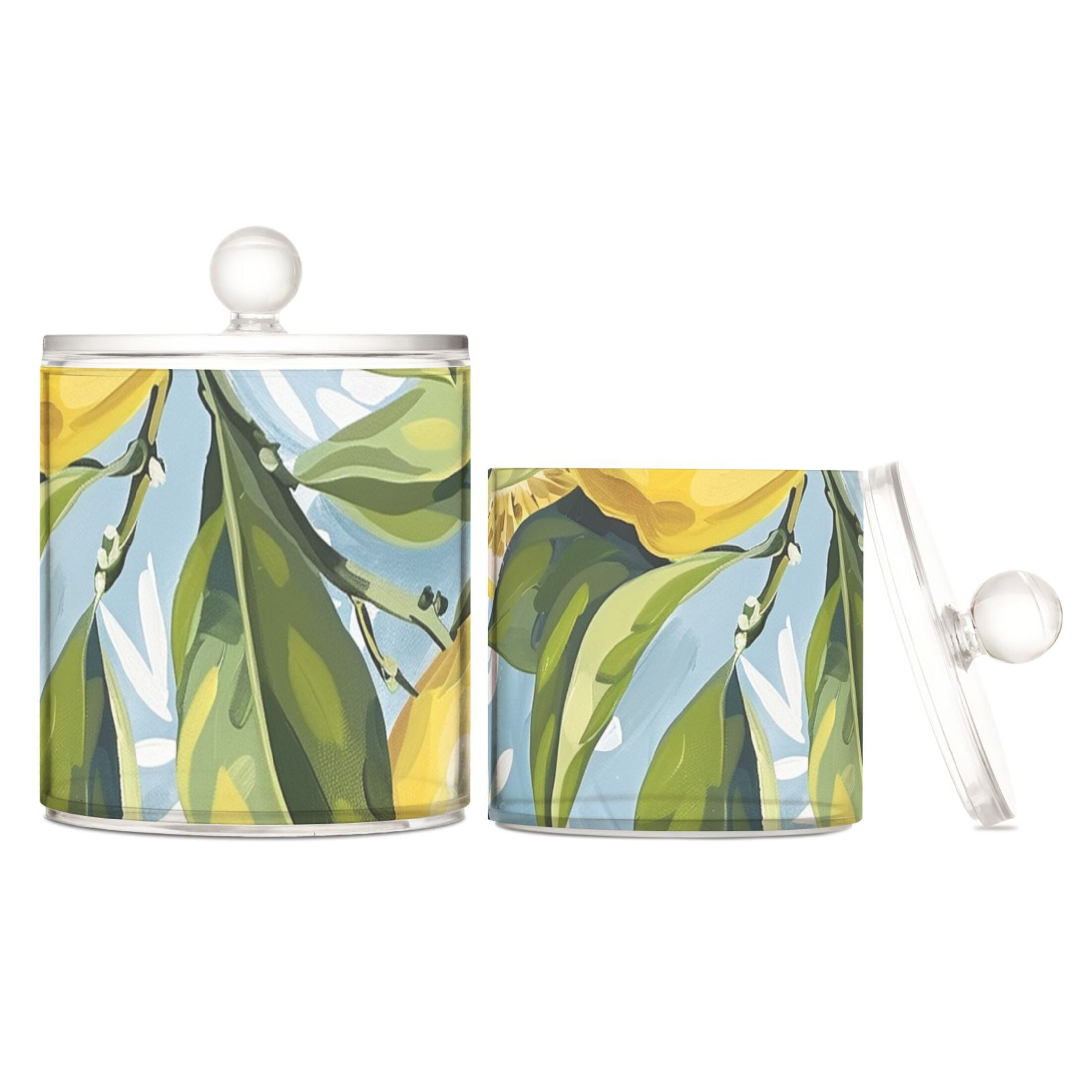 Fresh Lemons Leaves Translucent Plastic Cans Storage Canisters with Lid ...