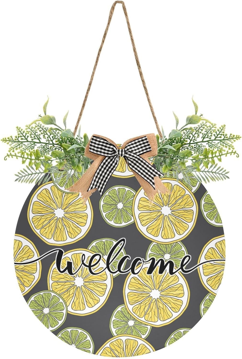 Fresh Lemons Limes Welcome Sign Farmhouse Front Porch Door Hanging Welcome Wreath for Holiday ...